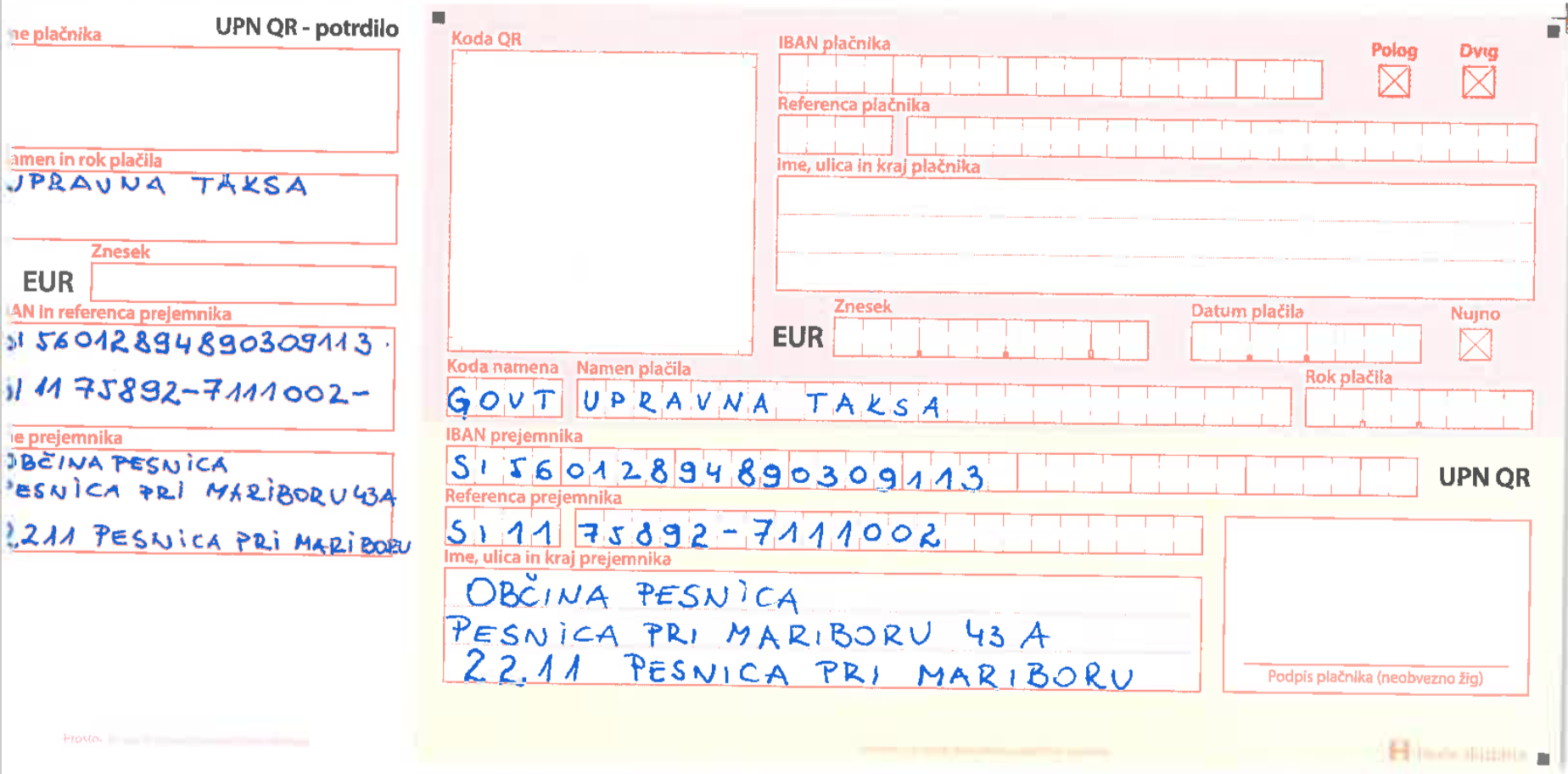 Plačilo upravne takse - pesnica.si